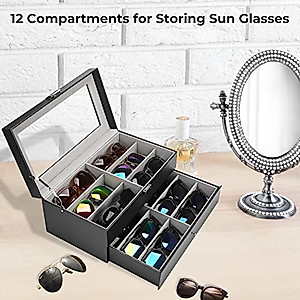 ProCase Sunglass Organizer for Dad Gift, 12 Slots Multiple Glasses Organizer Multi Leather Eyeglass Display Case -Black