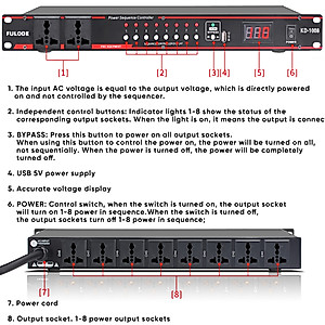 FULODE 10 Outlet Power conditioner -8 Independent Switch Rack power, Power conditioner rack mount Audio power conditioner Regulator w/Voltage Readout, With USB,Surge Protector (KD-1008)