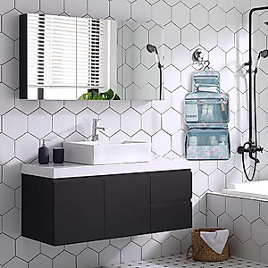 Toiletry Bag for Women, Reibeny Large Hanging Travel Toiletry Bag, Water-resistant Cosmetic Makeup Organizer for Toiletries and Cosmetics, Bathroom Shower Bag with Handle and Hook, Blue.