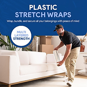18" Stretch Film/Wrap 1200ft 500% Stretch Clear Cling Durable Adhering Packing Moving Packaging Heavy Duty Shrink Film Stretch Wrap(1 Pack, Clear)