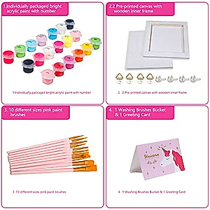 AUGVO Paint by Numbers for Kids, 2 Pcs Paint by Numbers for Kids Ages 4-8 Beginner, for Unicorn DIY Oil Painting Gift Kits, 8 x 8” Pre Drawn Canvas, Christmas Gift for Kids