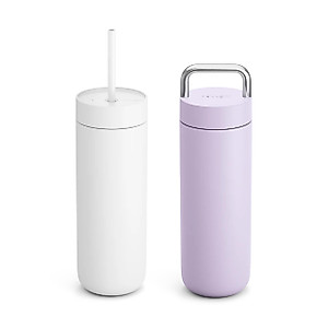 Fellow 20 oz Carter Carry Water Bottle Peri Twinkle & Carter 20 oz Cold Travel Mug Matte White Bundle - Stainless Steel Vacuum-Insulated Iced Coffee tumbler with Spill Resistant lid and straw