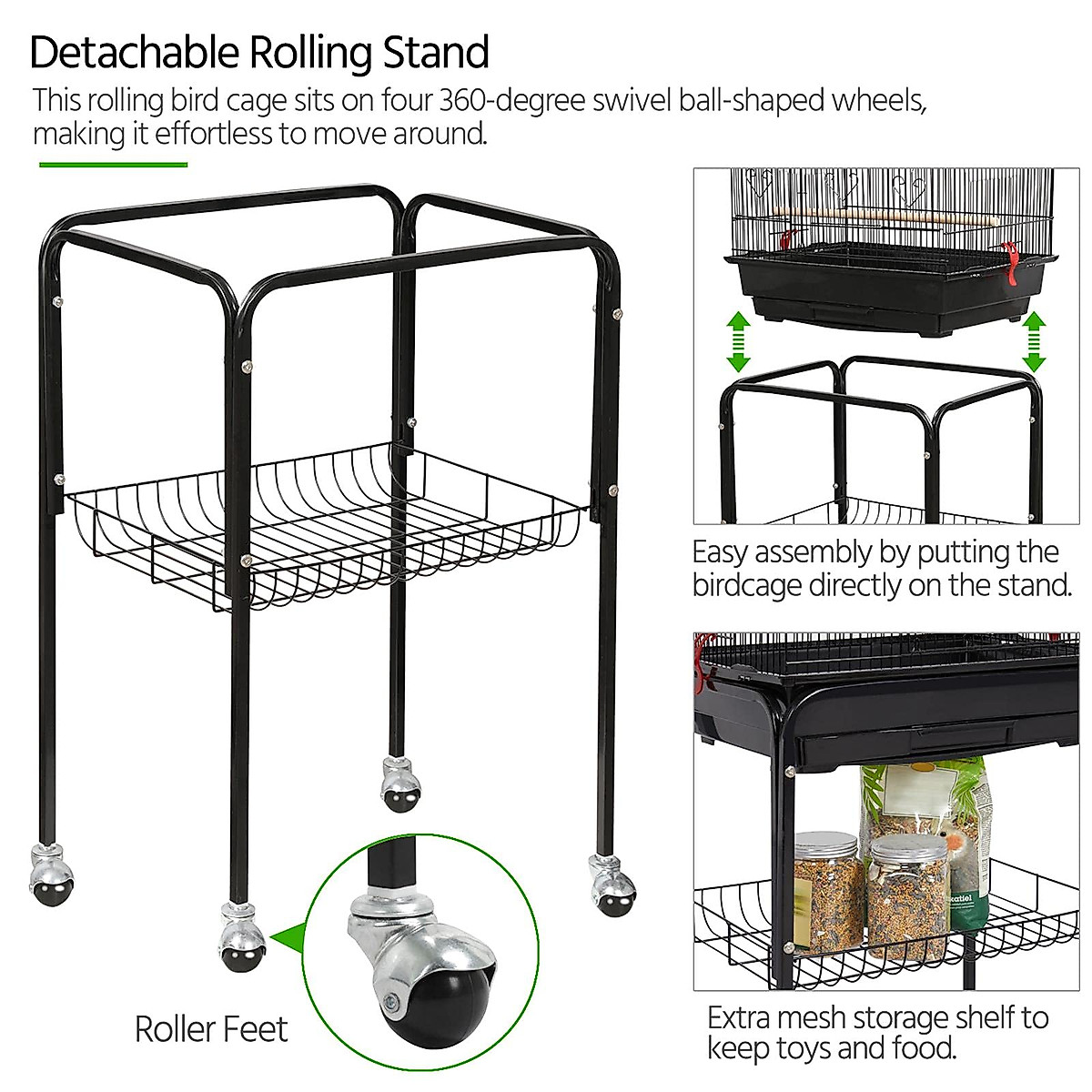 Yaheetech 64-inch Play Open Top Medium Small Bird Cage with Detachable Rolling Stand for Parrot Lovebirds Finches Canaries Parakeets Cockatiels Budgie Parrotlet Conures