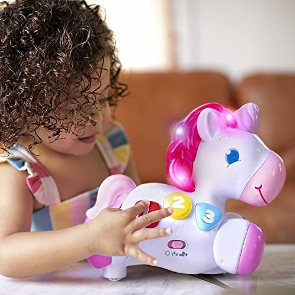 Bright Starts Rock & Glow Unicorn Crawling Baby Toy with Lights and Melodies, Age 6 Months +, Pink