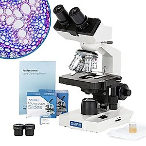 OMAX 40X-2000X LED Binocular Compound Lab Microscope w/ Double Layer Mechanical Stage + Blank Slides, Cover Slips, & Lens Cleaning Paper, M82ES-SC100-LP100