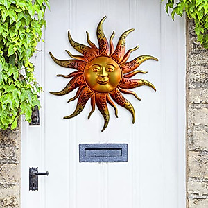 Daogtc Metal Sun Wall Art Decor-17.3 inches Rustic Retro Metal Sun Hanging Decoration for Indoor Outdoor,Metal Sun Art Sculpture for Home Garden Farmhouse Yard Patio Fence Living Room Bedroom(Gold)