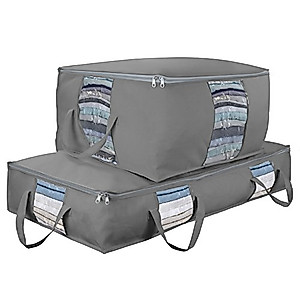 Sorbus Foldable Storage Bag Organizer Set, Large Clear Window & Carry Handles, Great for Clothes, Blankets, Closets, Bedrooms, and More (Gray)