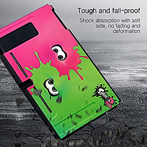 PERFECTSIGHT Cute Protective Case for Nintendo Switch, Kawaii Soft TPU Slim Cover, Cartoon Hard Shell Dockable Case for NS Console and Joy-Con Controllers - Shock-Absorption Anti-Scratch (Splatoon)