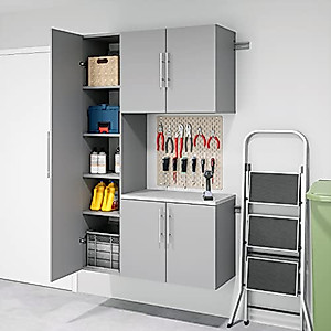 Prepac HangUps Narrow Wall Mounted Garage Storage Cabinet, Tall Storage Organizer Cabinet, 15" W x 72" H x 16" D, Light Gray