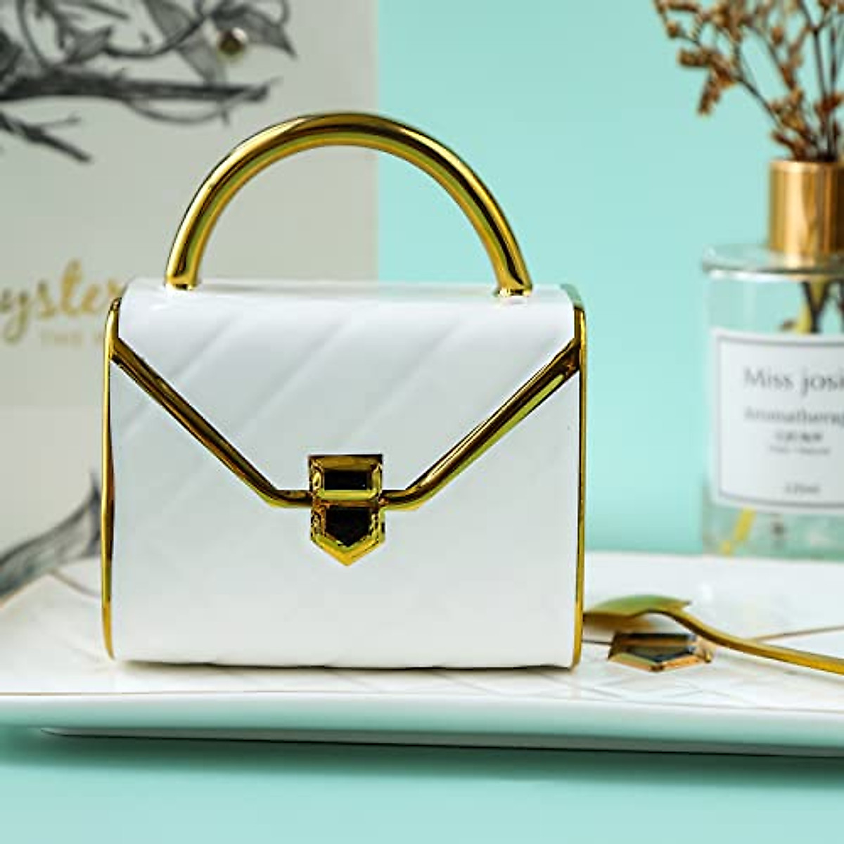 Roaqua Coffee Mug,Tea Cup Set,Coffee Cups Ceramic Travel Mug,Handbag Shaped Mug With Saucer And Spoon,Halloween Mugs With Gift Box For Women(Pink)