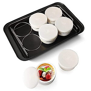 Ramekins Set with 6 Silicone Lids, Mothers Day Gifts Creme Brulee Making Set, Set of 6 Porcelain Ramekins, Oven Safe Covered Bowls & Soufflé Ramiken