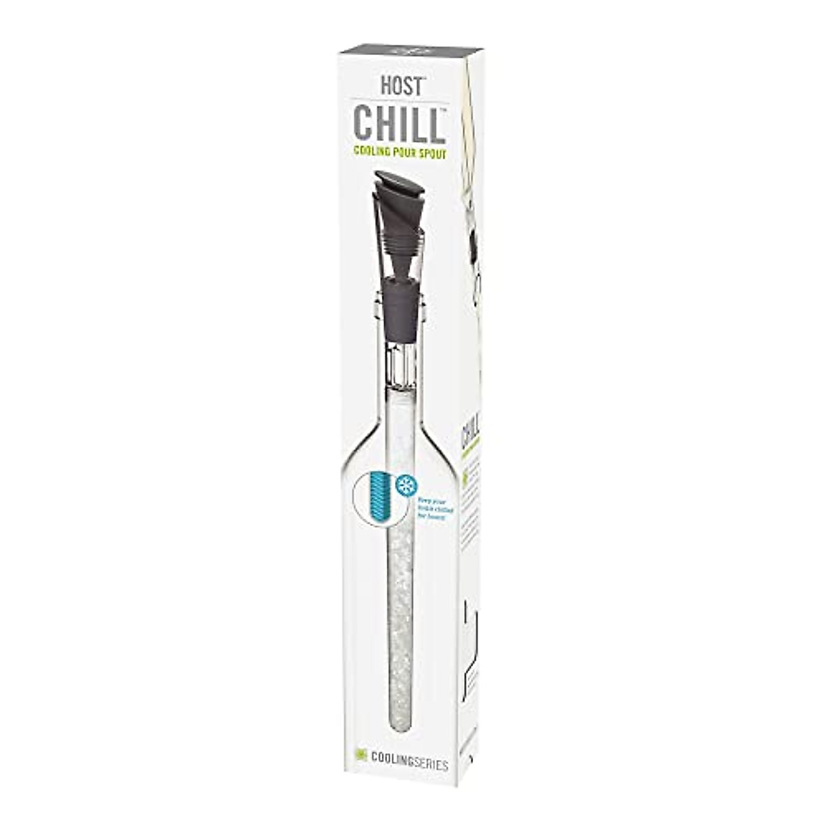 Host Chill Cooling Wine Pour Spout, Cooling Gel, Wine Stopper, Bottle Sealer, Bottle Chiller, Drip Free Pourer, Wine Cork Spout, 2-Piece Design, Preserve wine, Plastic and Silicone, Grey