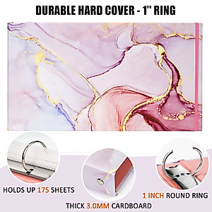 Legal-Size Binders, for 8.5 x 14 Paper, 3 Ring Binder 1 Inch, Landscape Spreadsheet Binder with Elastic Cord, Pink Marble, 2 Pack