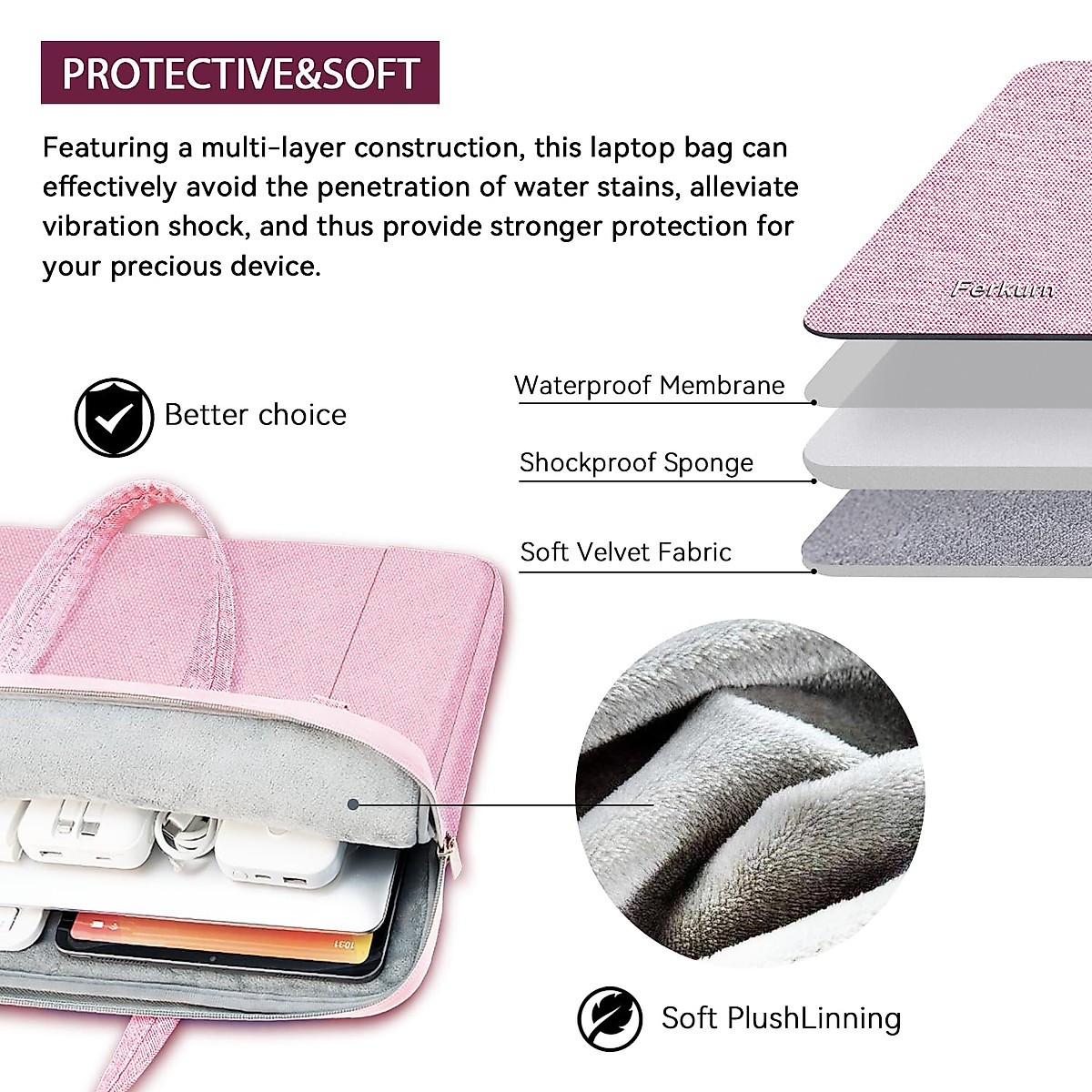 Ferkurn Laptop Bag Case Women Men Computer Sleeve with Shoulder Compatible with HP Envy Pavilion/Inspiron/Thinkpad/Vivobook/MSI/Surface,Waterproof Briefcase with Handle, Pink, 17 17.3 Inch