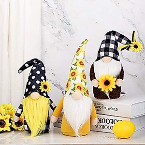3 Pieces Summer Swedish Gnomes Decor Spring Buffalo Plaid Rustic Tiered Tray Decorations Plush Sunflower Ornaments for Home Garden Kitchen Decor
