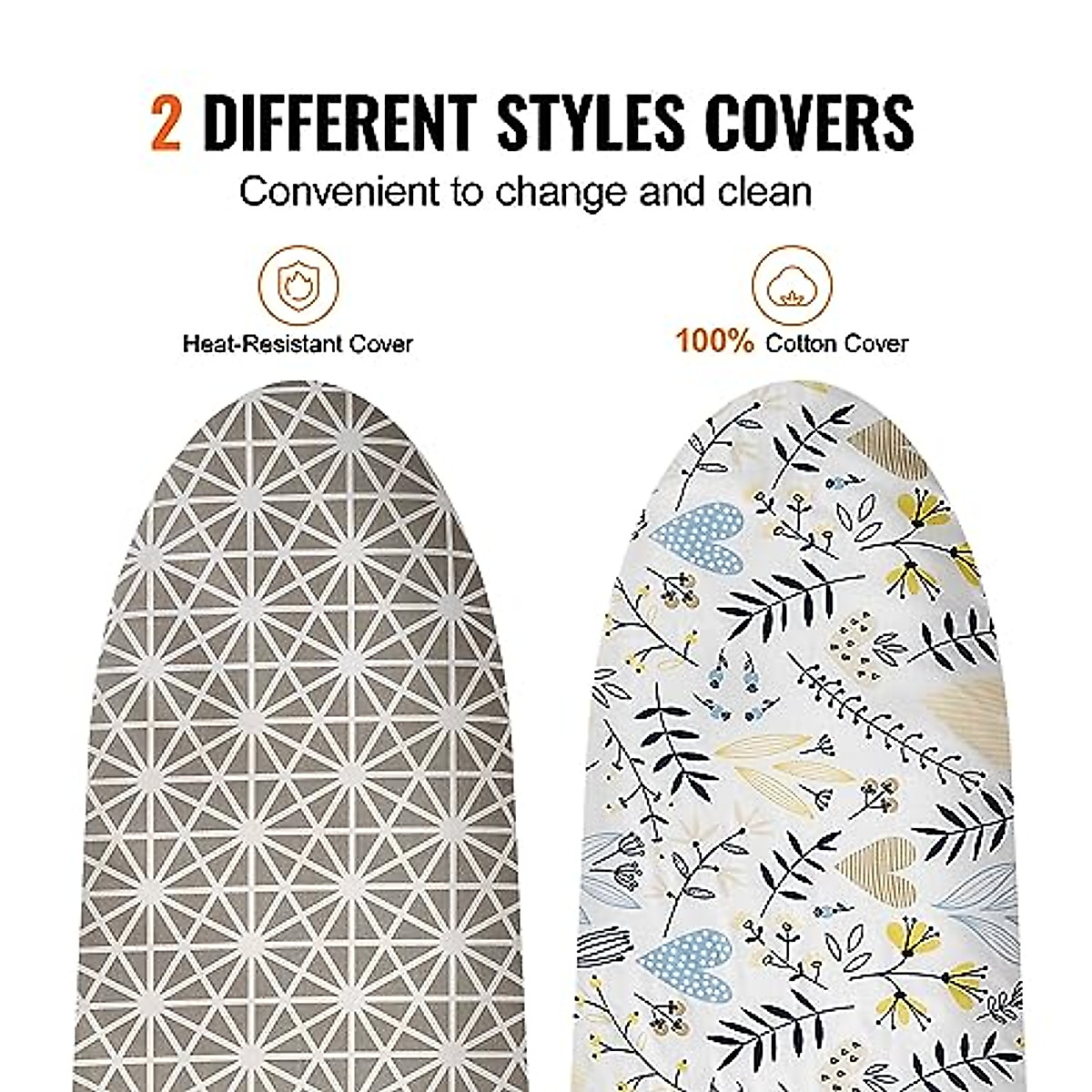 VEVOR Ironing Board with Large 51 x 13 Ironing Surface, Thickened 4 Layers Iron Board with Heat Resistant Cover and 100% Cotton Cover, 7 Adjustable Heights Ironing Board for Home Laundry Room Use