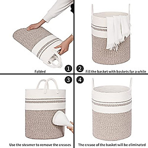 3pcs Blanket Basket, 1pc 40L Cotton Rope Lundry Hamper and 2pcs Mesh Lundry Bag, Storage Basket with handle for Living Room, Laundry Basket for Pillows Toys Clothes. (40L)