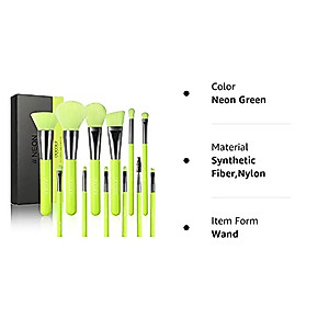 Docolor Makeup Brushes 10Pcs Makeup Brush Set Premium Synthetic Powder Kabuki Foundation Contour Blush Concealer Eye Shadow Blending Liner Make Up Brush Kit Neon Green