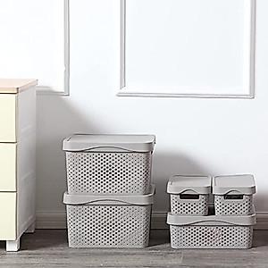HANAMYA Lidded Storage Bin Organizer | Storage Organizing Container, 16 Liter, Set of 4, Gray