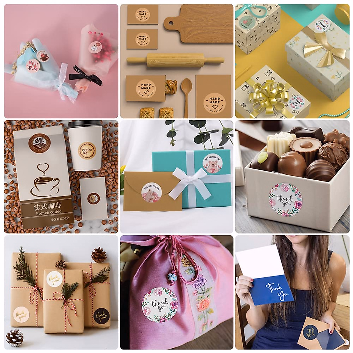 2" Round Stickers Floral Rose Flower Thank You Design for Letters Package Decoration Wedding Address Sticker