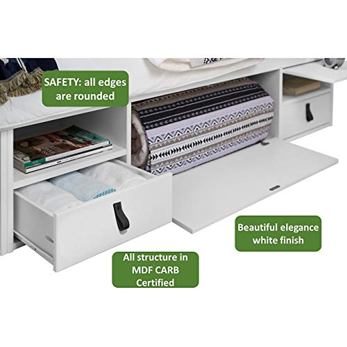 memomad Bali Storage Platform Bed with Drawers (King Size, Off White)