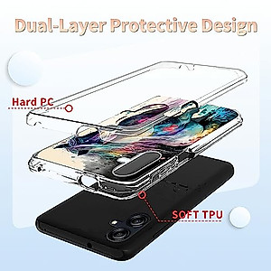 BWEGRHE for Samsung Galaxy A04 4G Clear Case with Art Horse Pattern Designed, Transparent Dual Layer Soft TPU Bumper + Hard PC Shockproof Protective Phone Case for Galaxy A04 4G