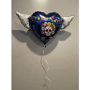 Halloween Day of the Dead Día de los Muertos Heavenly Balloons heart shaped with angel wings (Dark Blue)