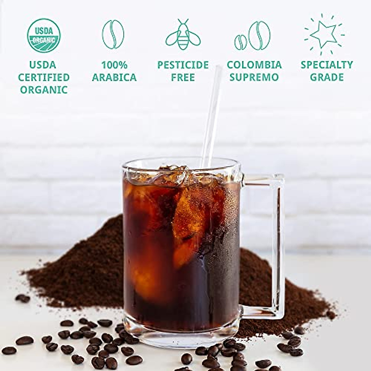 Cold Brew Organic Coarse Ground Flavored Coffee, Vanilla Flavor, Dark Roast, Colombian Supremo, Coarse Grind for Cold Brew Coffee & French Press,1 LB