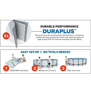 Bestway 56463E 18 Ft x 48 Inch Steel Pro Round Frame Above Ground Pool Set with Cartridge Filter Pump, Pool Cover, Ladder, and Skimmer