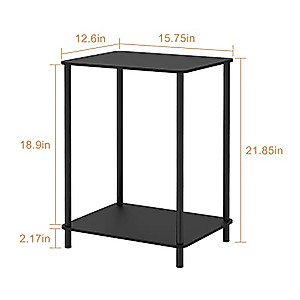 ABQ Nightstands Set of 2, 2-Tier Small Side Table for Small Spaces, Industrial End Table Bedside Table with Storage Shelf for Living Room, Bedroom, Office, Black