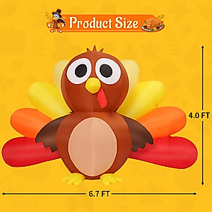 COMIN 6.7 FT Long Thanksgiving Inflatables Turkey Baby with Built-in LEDs Blow Up Yard Decoration for Holiday Party Indoor Outdoor Garden Lawn