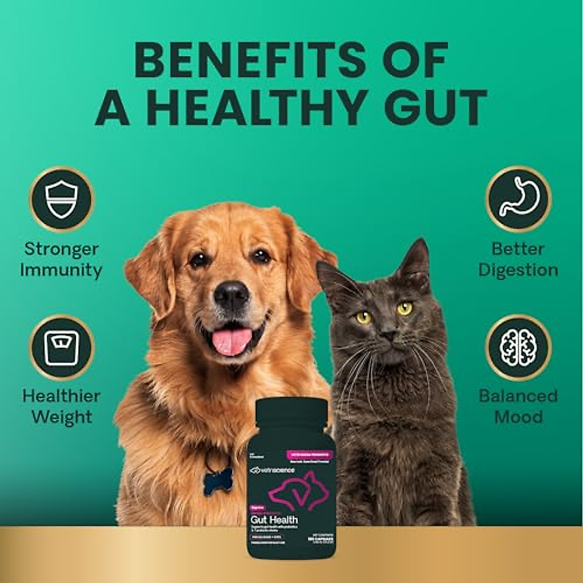 VetriScience Vetri Mega Probiotics for Dogs & Cats, 7.5 Billion CFU â€“ 8-Strain Cat & Dog Probiotics for Digestive Health, Gut Health, Immune Support & Seasonal Allergies â€“ 180 Capsules
