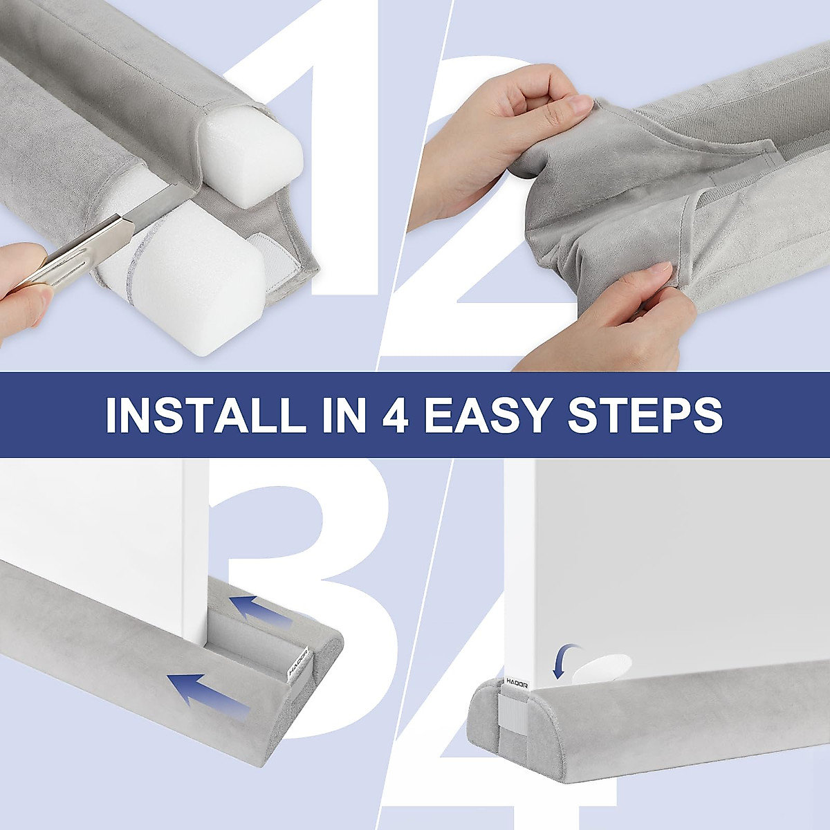 HADOR Door Draft Stopper for Bottom of Door, 36 Inch Under Draft Air Noise Light Blocker 30"- 36" Double Side Triangle Soundproof Sweep Filler Seal Gap up to 1.7" for Patio Sliding Door Guard, Grey