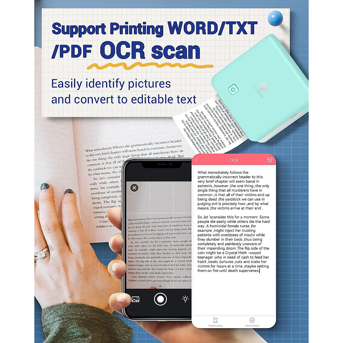 Memoking Inkless Bluetooth Printer - HD 300dpi Photo Sticker Printer Machine Mini - M02 Pro Thermal Mini Printer for Pad&Phone - 2" Mini Sticker Maker Machine Printer for Memo,Photo,DIY,Fun,1D/QR,Logo