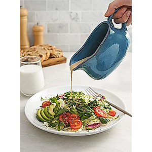 LE TAUCI 17oz Gravy Boat with Saucer Stand, Set of 1, Ceramic Sauce Boat with Tray for Salad Dressings, Creamer, Broth, Black Pepper, Ceylon blue