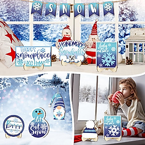 15 Pieces Christmas Tiered Tray Decor Gingerbread Christmas Decor Farmhouse Christmas Table Decorations Tiered Tray Christmas Decor Set Winter Wooden Sign Tabletop for Xmas Party (Vivid Style)