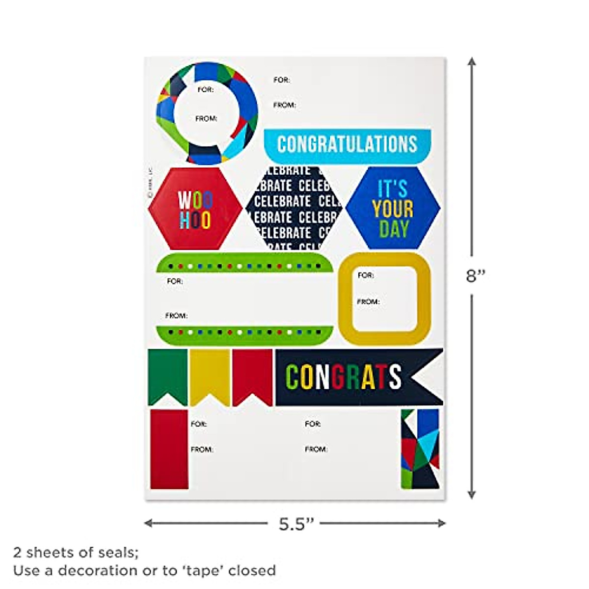 Hallmark Flat Wrapping Paper Sheets with Cutlines on Reverse (12 Folded Sheets with Sticker Seals) Red, Blue, Green, Yellow Geometric, Stripes, Dots for Birthdays, Father's Day, Graduation