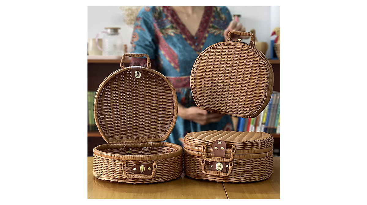 JOROBURO Round Rattan Basket for Chic Storage Solutions