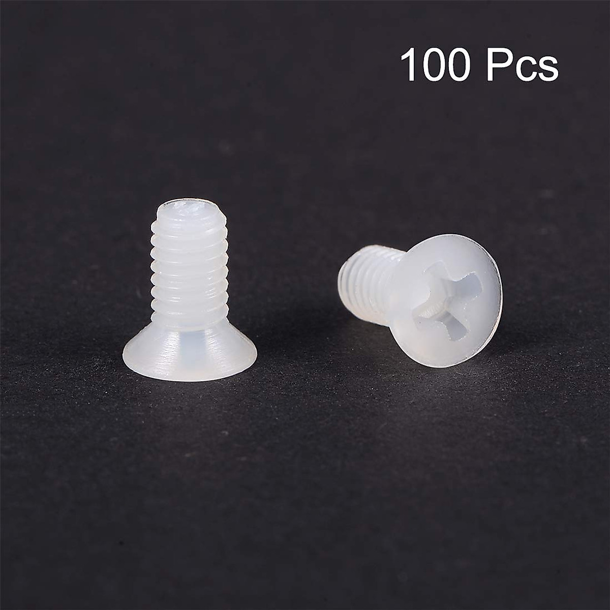 uxcell M4x8mm Threaded Nylon Screws, Phillips Cross Flat Head Machine Screws Bolts, 100Pcs