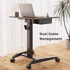 JOY worker Height Adjustable Rolling Laptop Desk with Shelf,Mobile Standing Desk,Pneumatic Mobile Laptop Table with Wheels for Couch Home Office School,Holds Up to 22lbs,Black