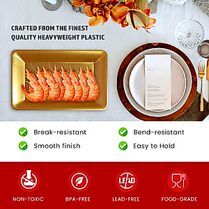 Yumchikel Plastic Serving Tray Set, Hard Plastic Serving Platters for Serving Food, Gold Serving Trays for Parties, Weddings, Food Trays for Party Buffet, Dessert Tables, 10" x 14", 4 Pack