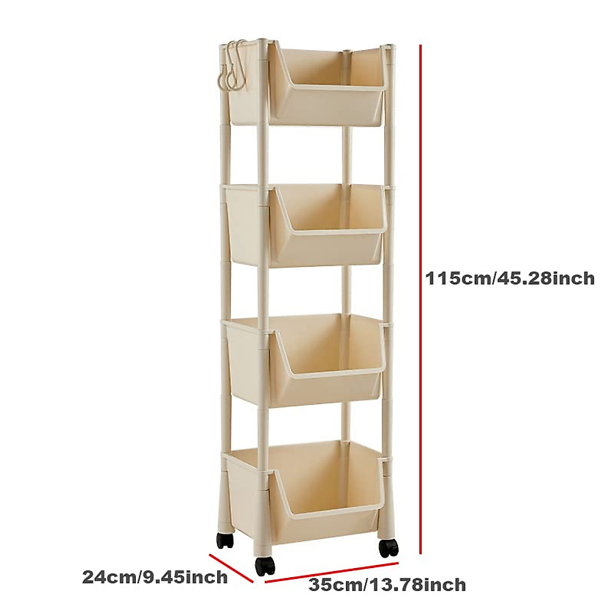 Item Shelf Bookshelf with Wheels, Large Storage Easy Assemble 3-Tier 4-Tier Shelf with Lockable Wheels Standing Strong Structure Movable Design for Family Room Students Office Working (4-Tier, A)