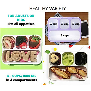 kinsho Bento Lunch Box for Kids Lunch-Boxes for Women Adults Girls Boys | Leakproof Snack Containers for Toddlers Tweens Pre-School Lunches BPA Free | Purple, 4 compartments