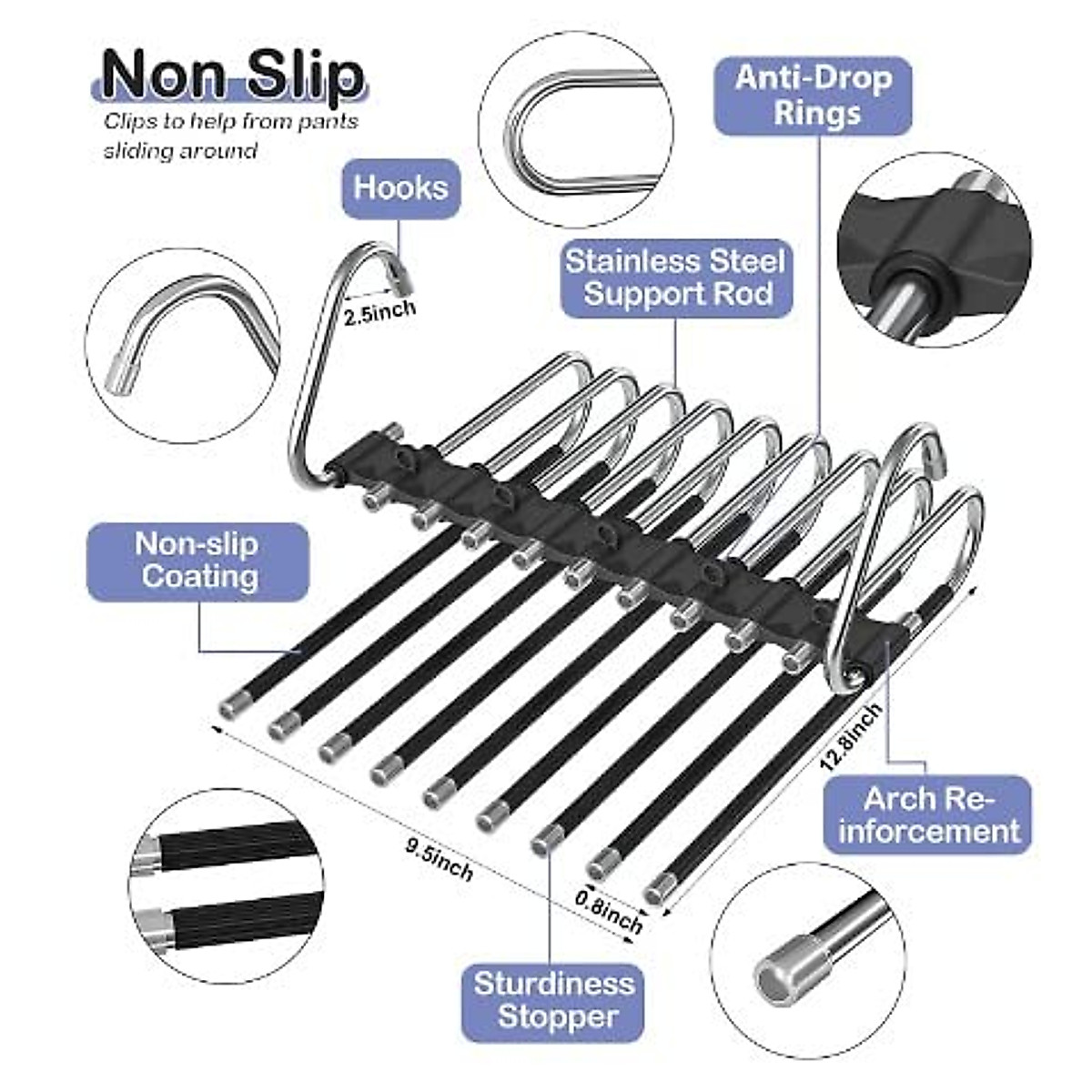 OZUAZ 2 Pack 9 Layers Pants Hangers Space Saving Trousers Hangars Space Saving Hanger Organizer Pant Hangers Multi-Functional Wardrobe Hanger Closet Pants Organizer