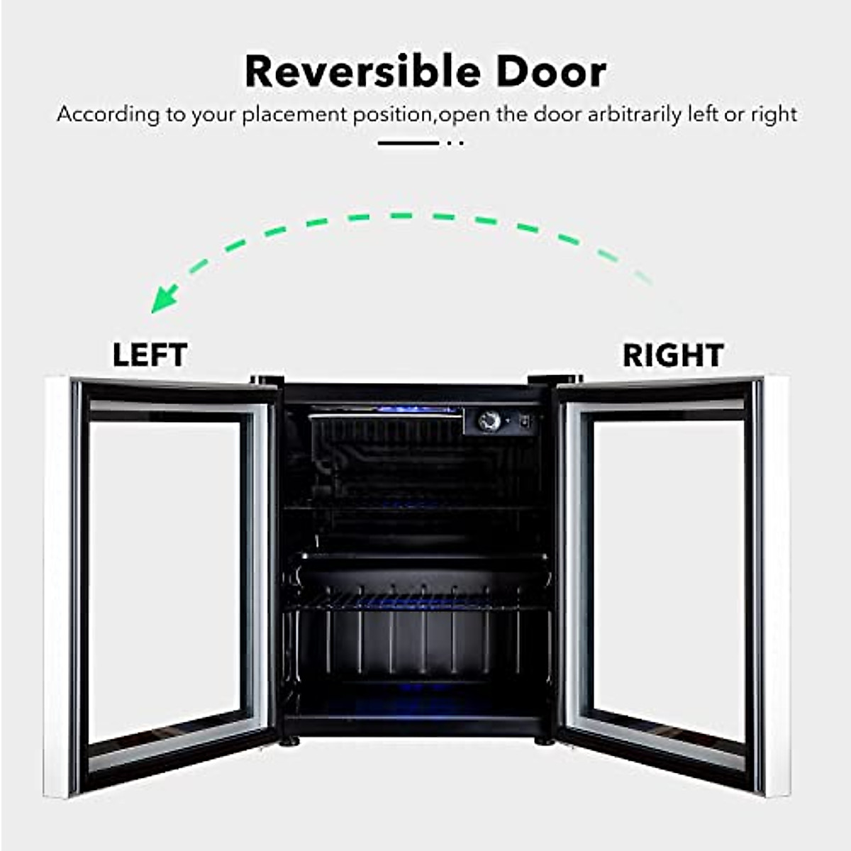 HBN Mini Beverage Refrigerator - 1.6Cu Ft/ 60 Can Beverage Cooler with Glass Door & Adjustable Shelves for Soda, Beer, Wine - Freestanding Beverage Fridge for Home, Bar, Office