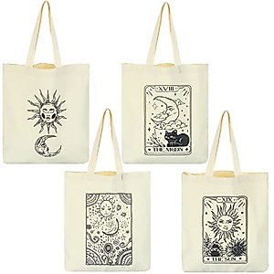 Sadnyy 4 Pieces Moon Canvas Tote Bags Modern Aesthetic Tote Bags Cute Tote Bags Vintage Women's Canvas Grocery Shopping Bags with Handles for Women Teacher Gift Graduation Gifts