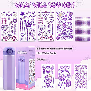 HULASO Valentines Day Gifts for Kids 7 Year Old Girls Decorate Your Own Water Bottles with Gem Stickers - DIY Gifts Arts and Crafts, BPA Free Stainless Steel Vacuum Insulated Mug (17 OZ)