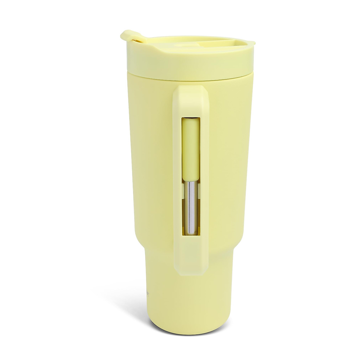 Manna Stainless Steel Double Wall Insulated Tumbler with Smart Seal Dual Sip Lid and Straw Fit Handle - 40 Oz - Yellow Powder Coat