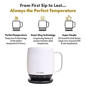 Nextmug - Temperature-Controlled, Self-Heating Coffee Mug (Ivory - 14 oz.)