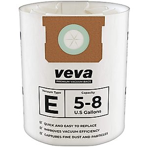 VEVA 15 Pack Premium Vacuum Filter Bags Type E 9066100 Work with Shop Vac 5-8 Gallon Vacuum, Part # SV Shop-Vac ShopVac 90661